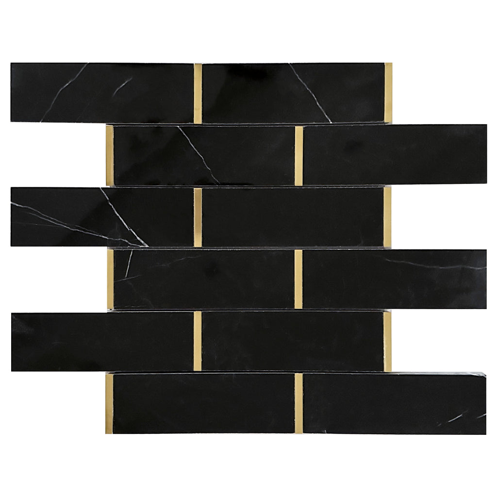 TNNGG-02 Black and Gold 2 in. x 6 in. Subway Tile Marble Backsplash Wa ...