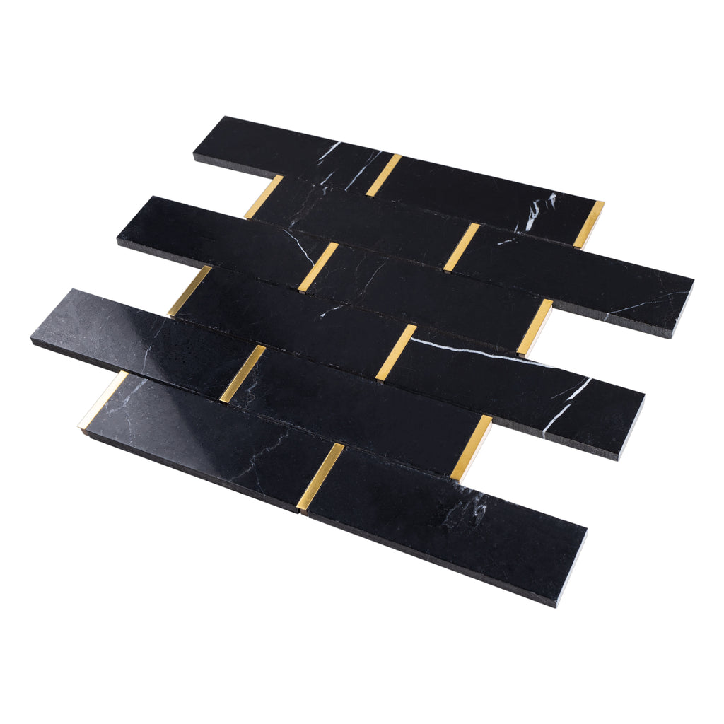 TNNGG-02 Black and Gold 2 in. x 6 in. Subway Tile Marble Backsplash Wa ...