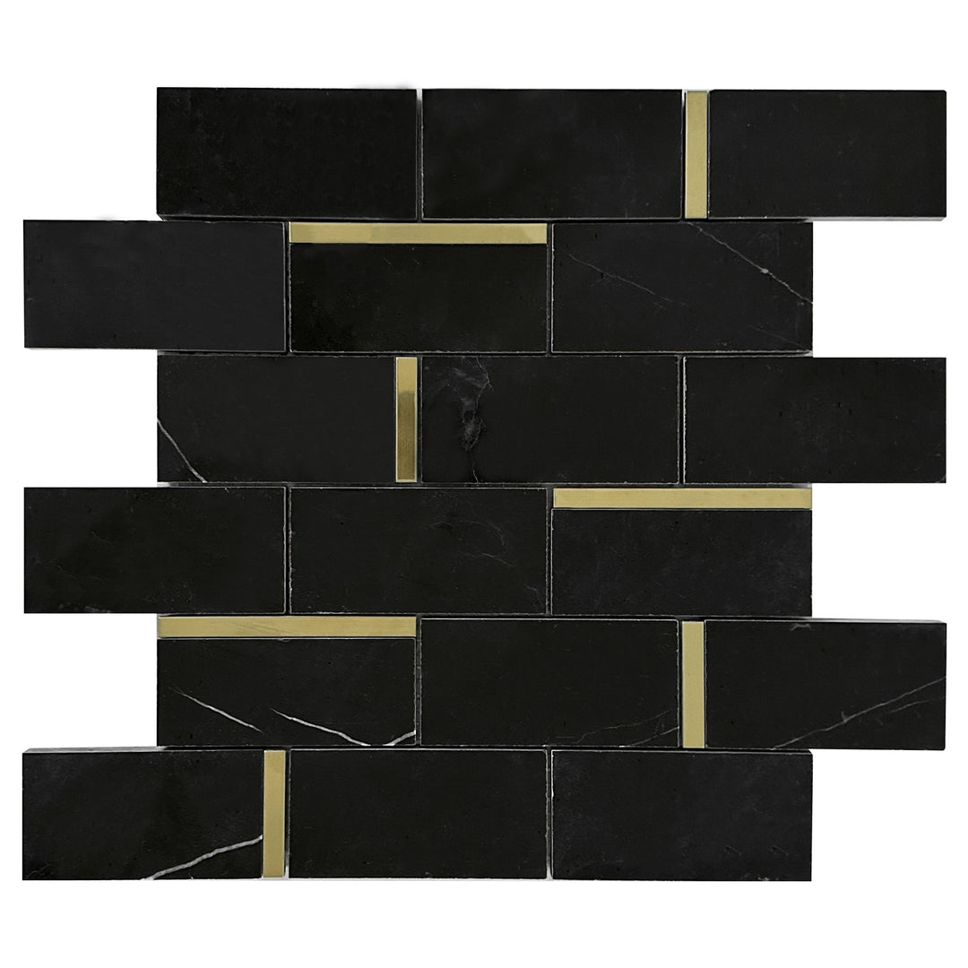 TNNGG-05 Black and Gold 2 in. x 4 in. Subway Tile Marble Backsplash Wa ...