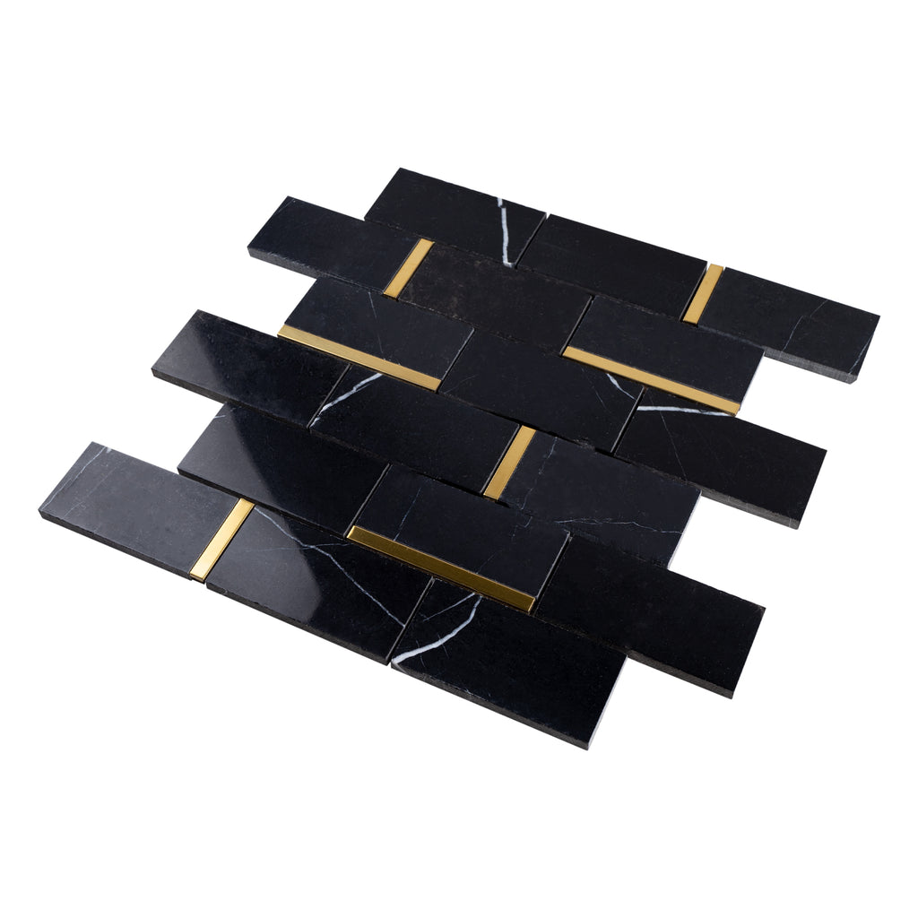 TNNGG-05 Black and Gold 2 in. x 4 in. Subway Tile Marble Backsplash Wa ...