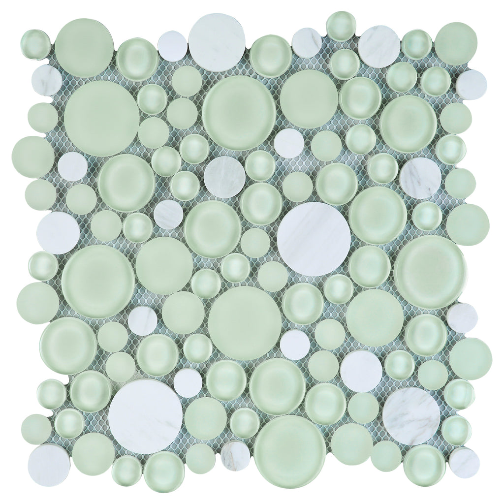 TBUBWG-01 Random Circle Glass Mix Stone Mosaic Tile in Mint Green and ...