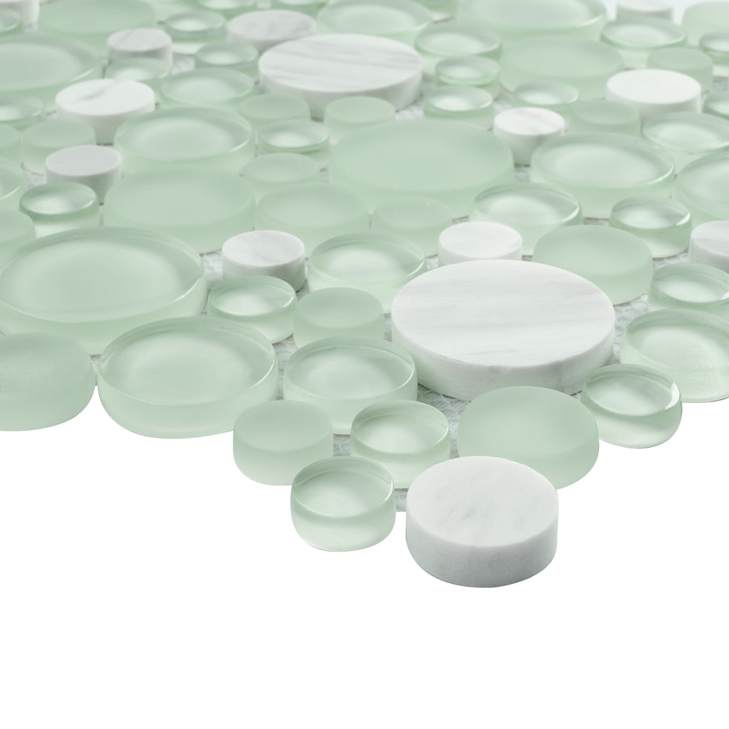 TBUBWG-01 Random Circle Glass Mix Stone Mosaic Tile in Mint Green and ...