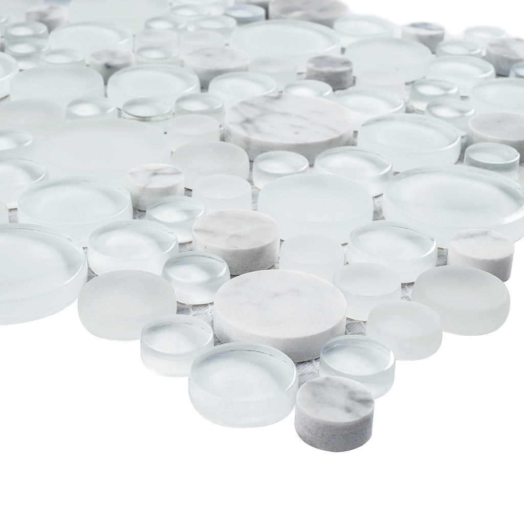 TBUBWG-02 Random Circle Glass Mix Stone Mosaic Tile in White – Tile ...