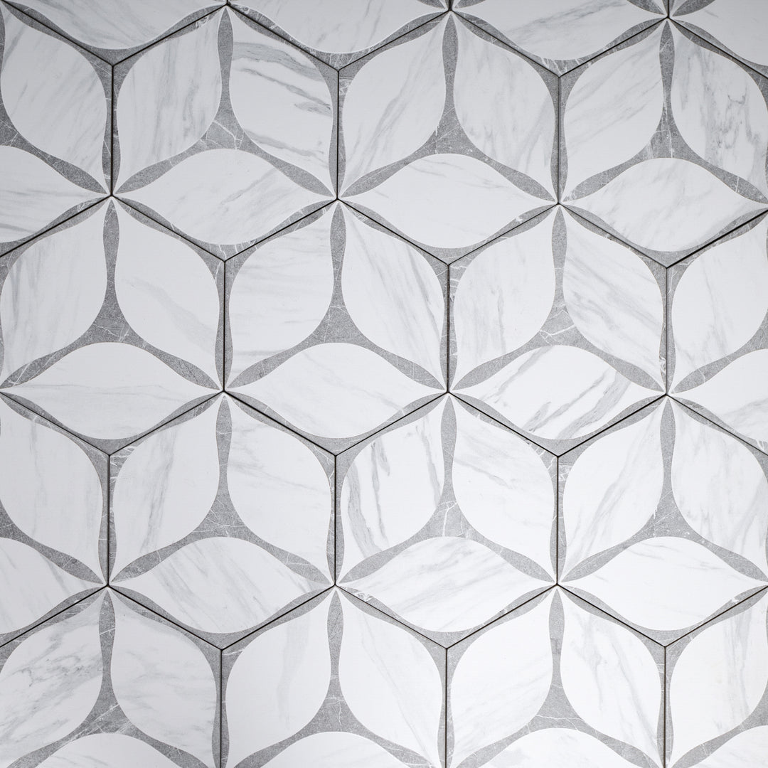 CO-GRH8 Corola Gray 7.7" x 8.9" Hexagon Porcelain Patterned Wall & Flo ...