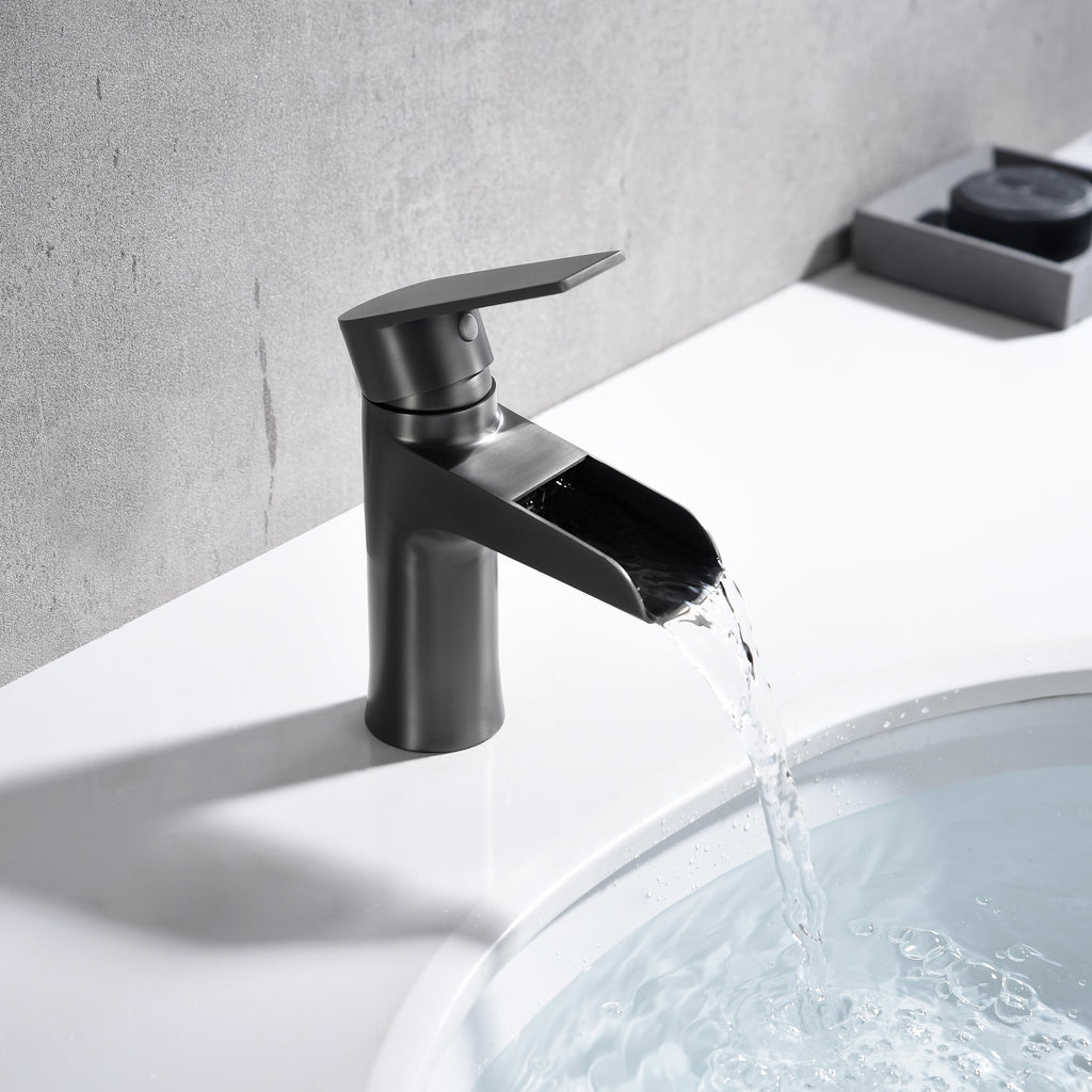 F6003-05 Luende Waterfall Modern Single-Handle Bathroom Faucet (Gun Bl ...
