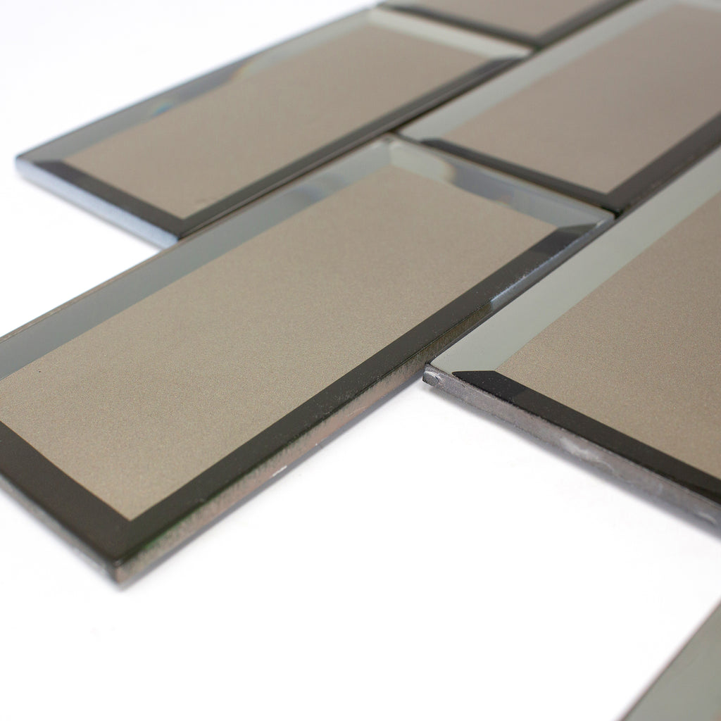 TRBMG-02 3x6 Champagne Bronze Foil Paper Back Glass Subway Tile With ...