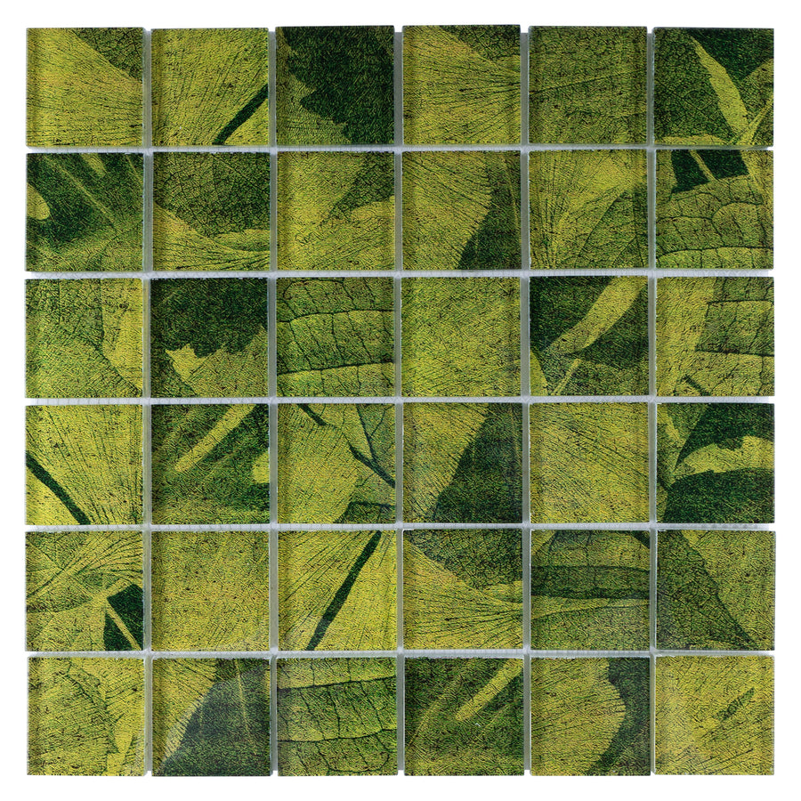 TSLG-02 2x2 green leaf glass mosaic tile backsplash for kitchen and ba ...