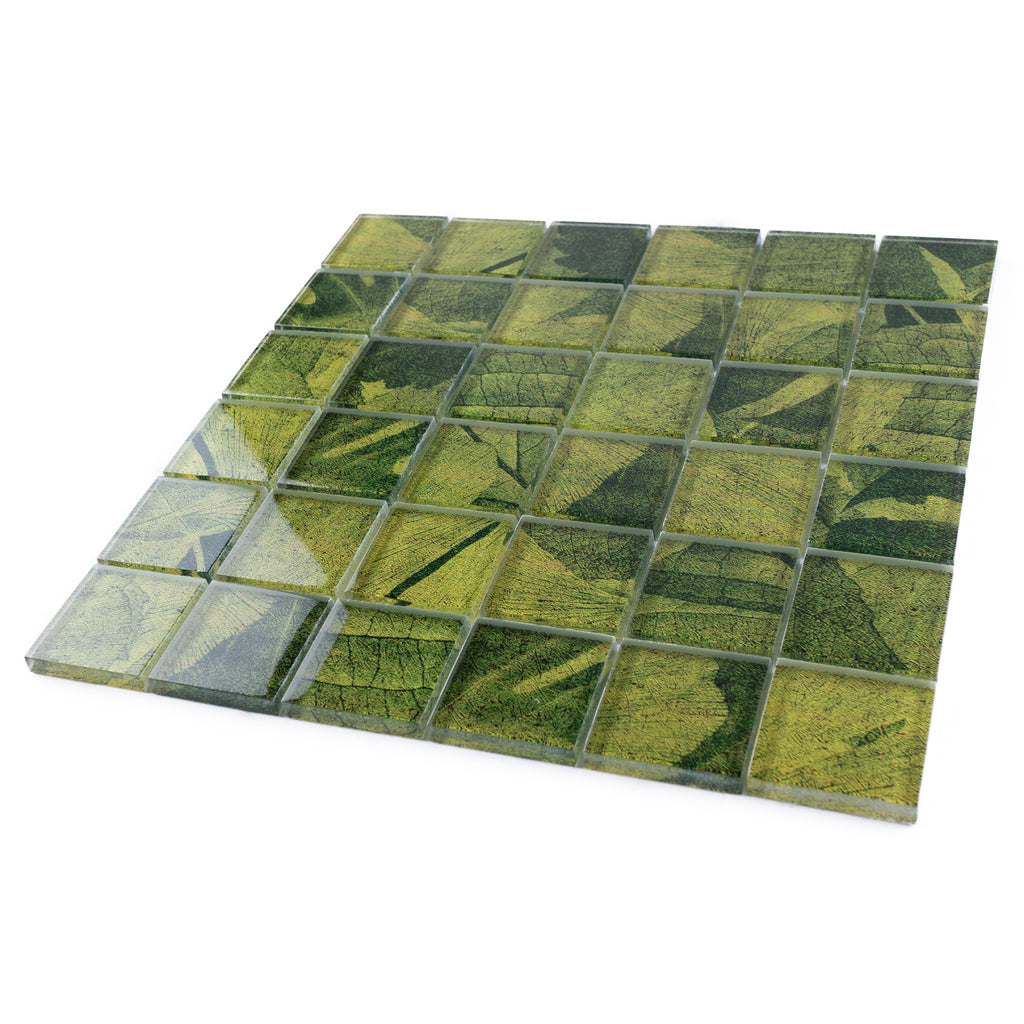 TSLG-02 2x2 Green glass mosaic tile backsplash for kitchen and bath ...