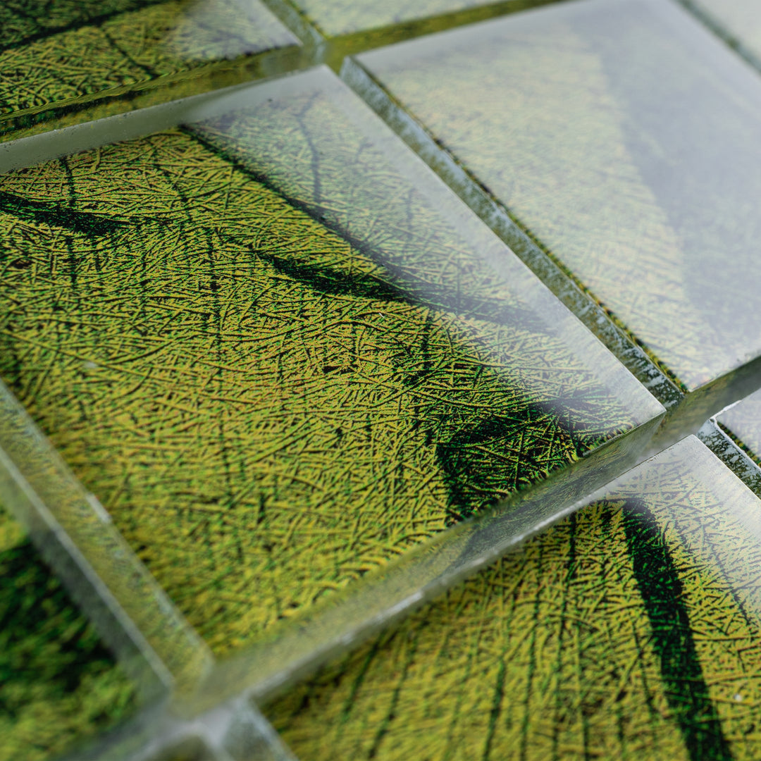 TSLG-02 2x2 green leaf glass mosaic tile backsplash for kitchen and ba ...