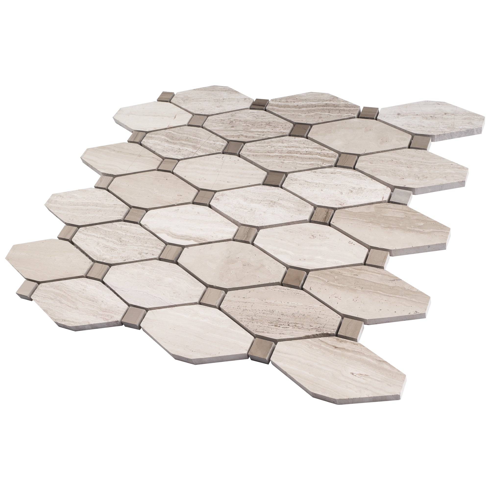 TWOBEG-07 Diamond Long Octagon Wooden Beige Marble Mosaic Tile – Tile ...