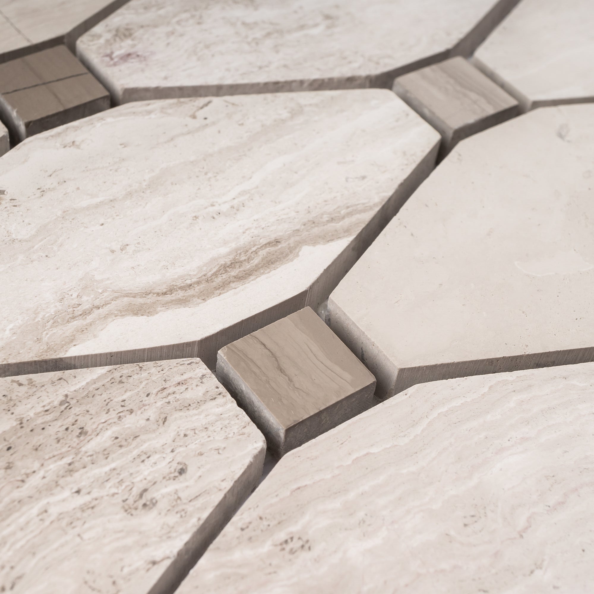TWOBEG-07 Diamond Long Octagon Wooden Beige Marble Mosaic Tile – Tile ...